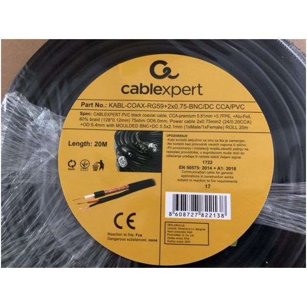 GEMBIRD Kabl za video nadzor KABL-COAX-RG59+2X0.75-BNC/DC, 20m