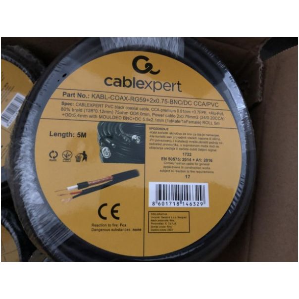 GEMBIRD Kabl za video nadzor KABL-COAX-RG59+2X0.75-BNC/DC, 5m