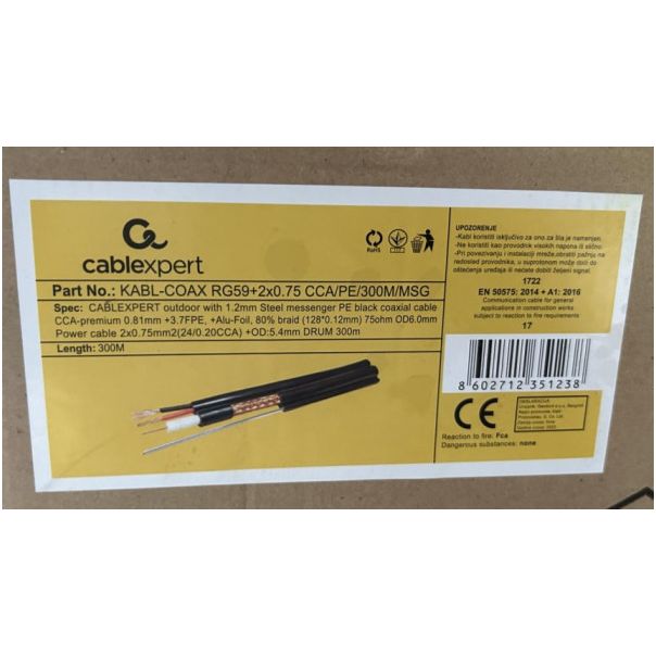 GEMBIRD Koaksialni kabl sa napojnim kablom KABL-COAX-RG59+2X0.75 CCA/PE, 300m