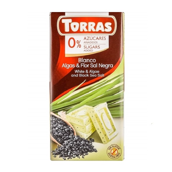 BELA ČOKOLADA - ALGE, CRNA MORSKA SO I ZASLAĐIVAČ 75G TORRAS