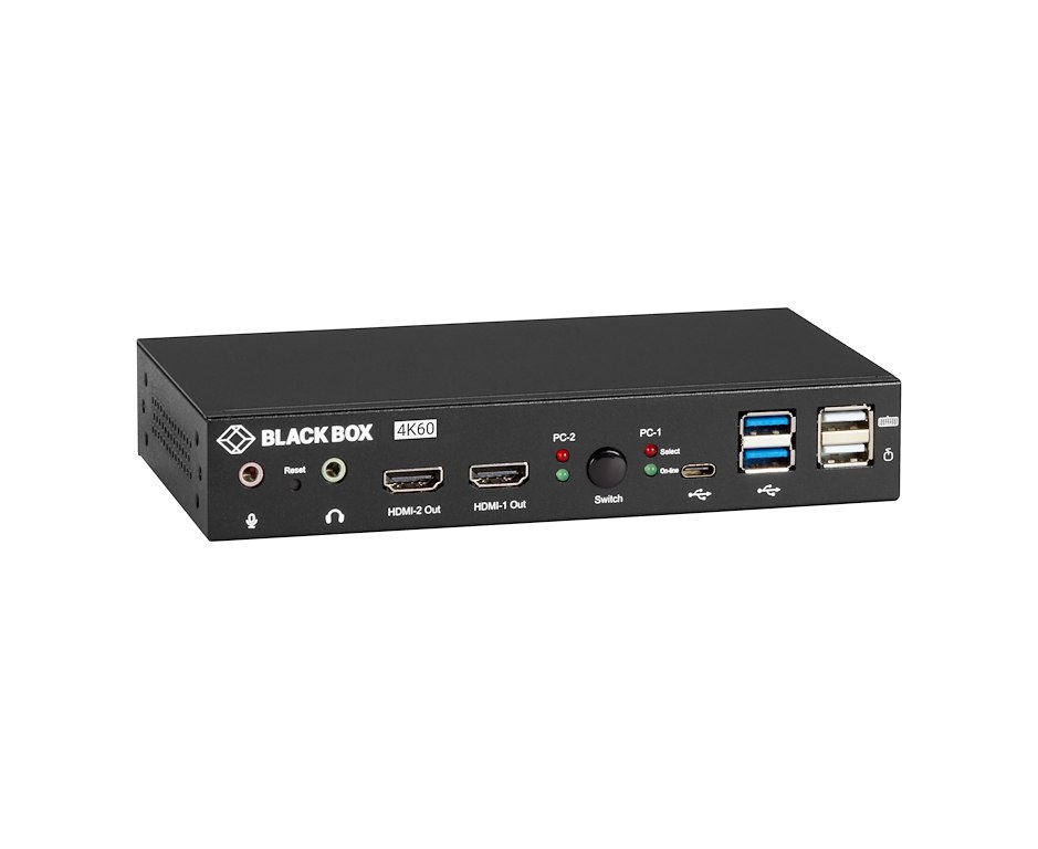 Black Box KVM Switch - UHD 4K 60, Dual-Head, HDMI, USB 3.1, USB C, Audio 2PT