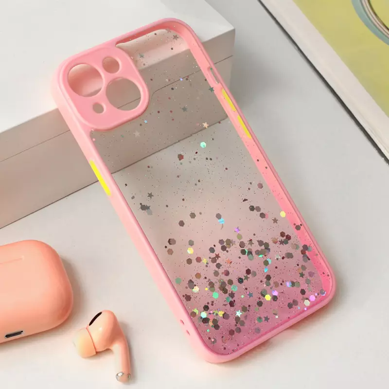 Maska Frame Glitter za iPhone 15 6.1 roze