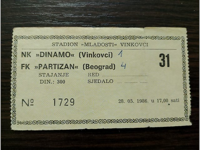 Dinamo Vinkovci-Partizan 28.5.1986