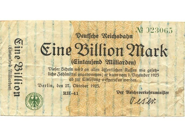 Nemacka 1 bilion mark 1923