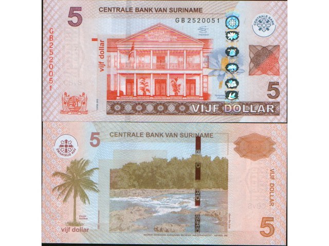 Suriname 5 Dollars 2012. UNC.