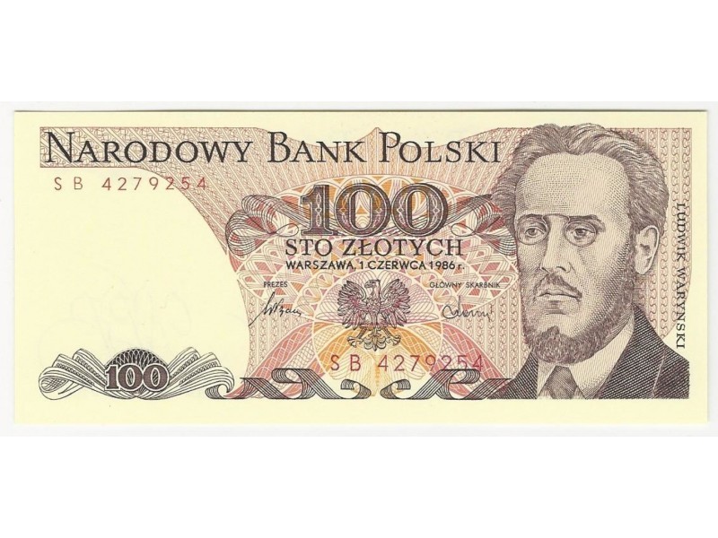 Poljska 100 zlota 1986 UNC