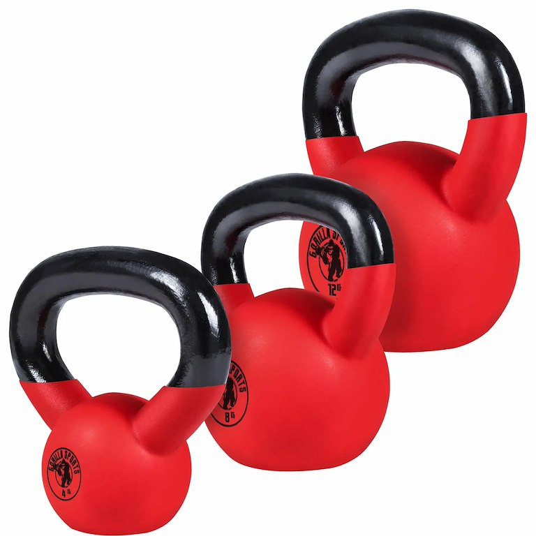 GORILLA SPORTS Set ruskih zvona sa neoprenom 24 kg crveno-crni