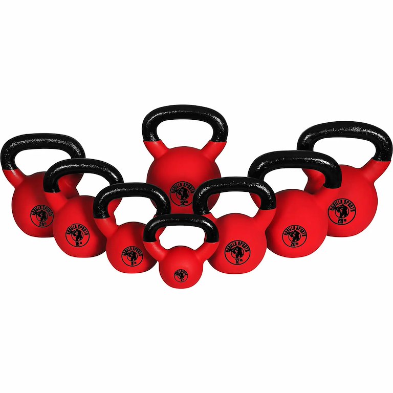 GORILLA SPORTS Set ruskih zvona sa neoprenom 144 kg crveno-crni