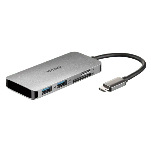 D-LINK USB Hub DUB-M610 6in1 USB-C HDMI 4K/USB A 3.0x2/SD-microSD sivi