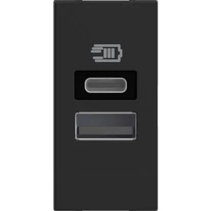 BTICINO Punjač Classia USB tip A+C, 3000mA, 1M crni