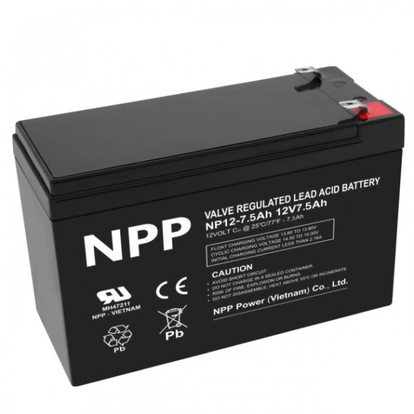 NPP NP12V-7.5Ah, AGM BATTERY, C20=7.5AH, T1