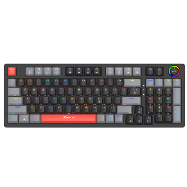 Tastatura USB Xtrike GK987G mehanička , sa plavim mehaničkim prekidačima, numerička, RGB pozadinsko osvetljenje crna