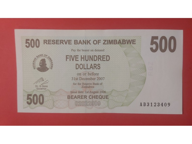 500 dollars 2006 god Zimbabwe UNC