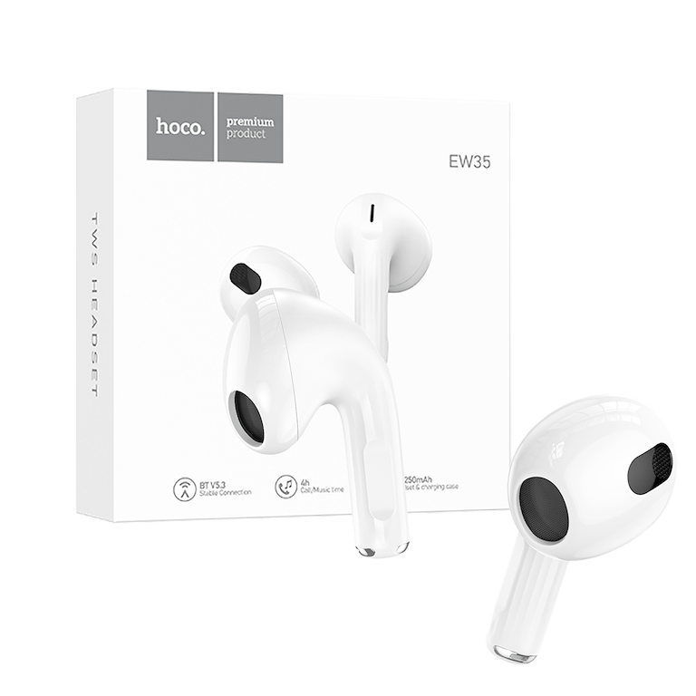 hoco. Bežične stereo slušalice, Bluetooth 5.3, Bele – EW35 TWS
