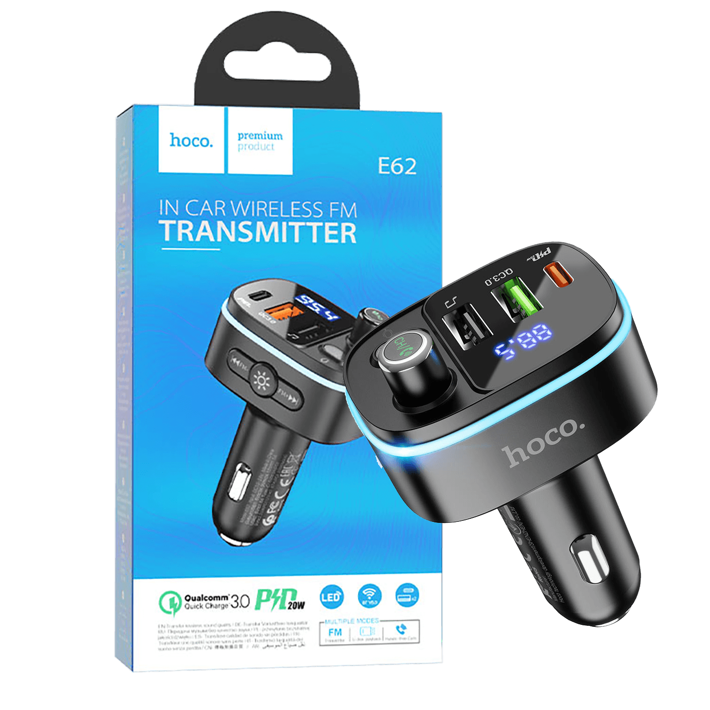 hoco. FM transmiter, brzi punjač za auto, BT v5.0, 3 x USB – E62 Fast