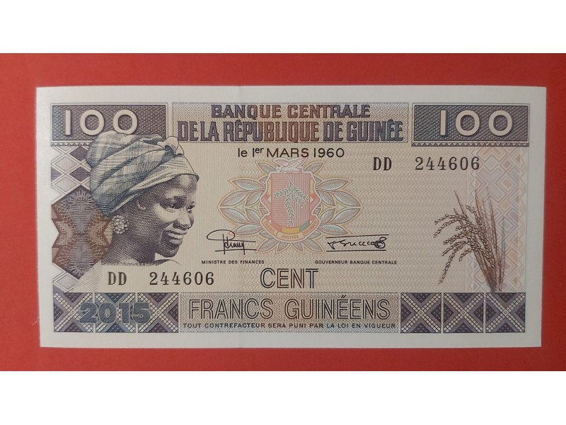 100 francs 2015 god Gvineja UNC