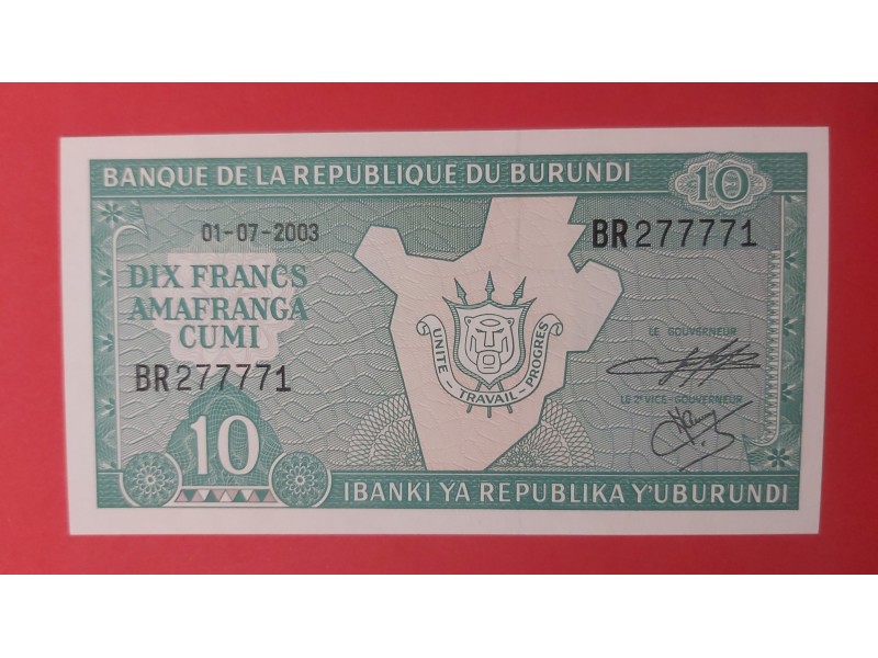 10 francs 2003 god Burundi UNC