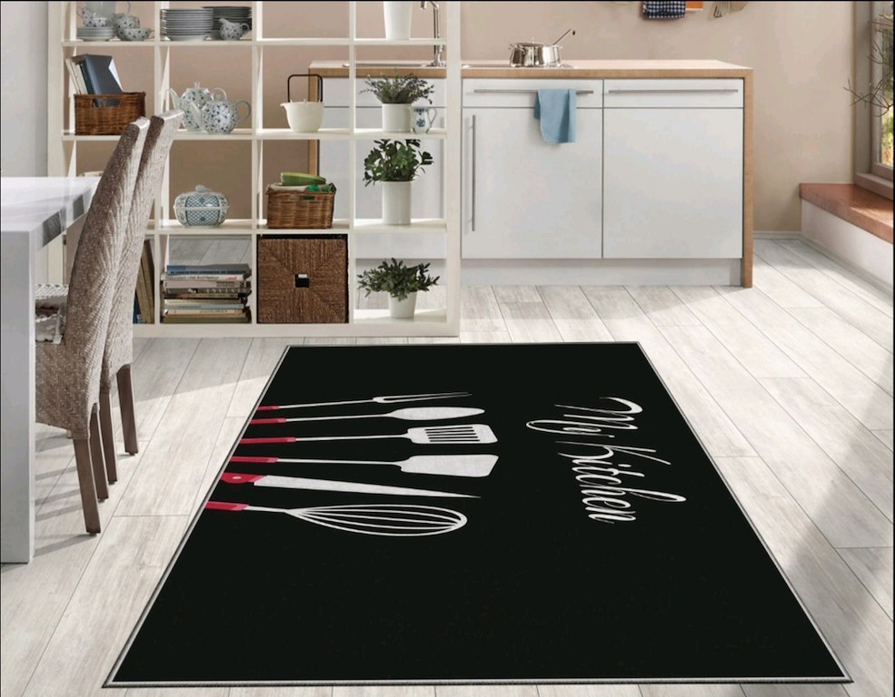 Tepih za kuhinju sa gumenom podlogom 120x180cm – My kitchen, crni, KG-015/a