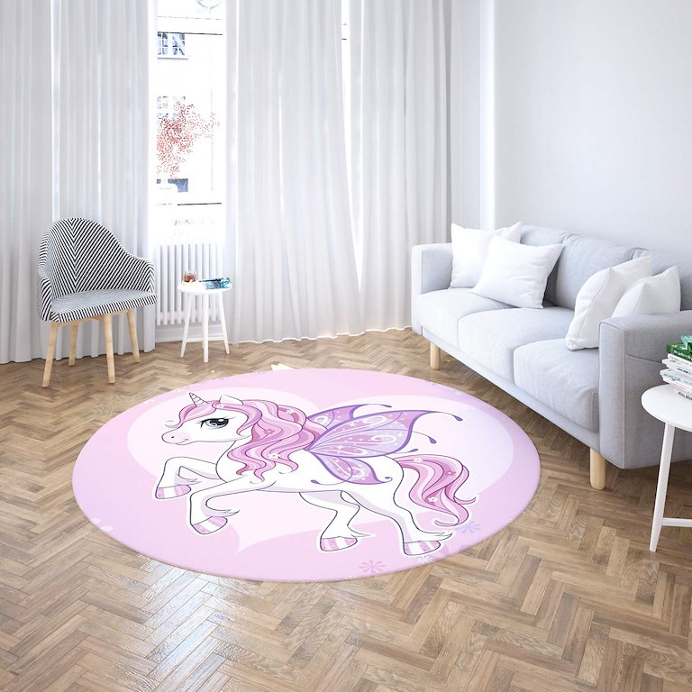 Okrugli tepih za decu 120x120cm sa gumenom podlogom – Unicorn, roze TG-113