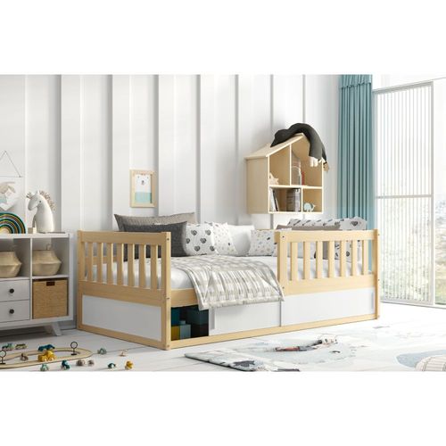 Drveni dečiji krevet Smart sa kliznom fiokom - 160x80 cm - bukva
