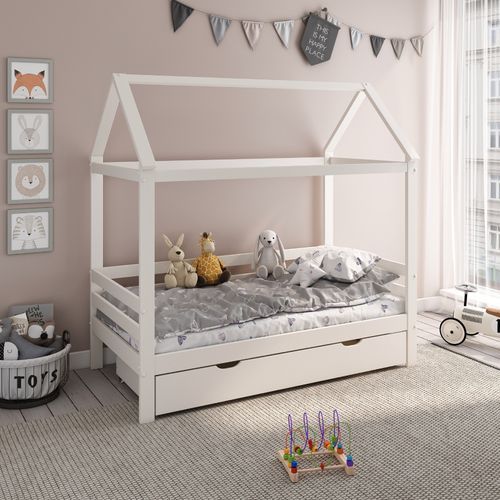 Drveni dečiji krevet House - 160x80 - beli - sa fiokom