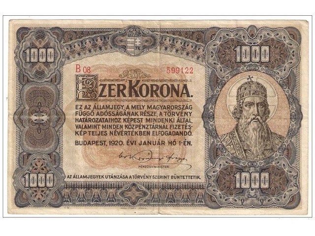 Madjarska 1000 korona 1920.
