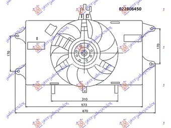 VENTILATOR KOMPLET (1.2 BENZIN) (-AC) FIAT DOBLO 01-05