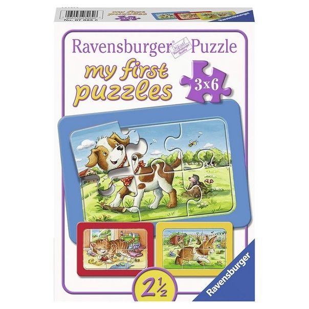 Ravensburger puzzle - Moje prve puzzle, 3 u 1, Pas, zec, mačka - 3x6 delova