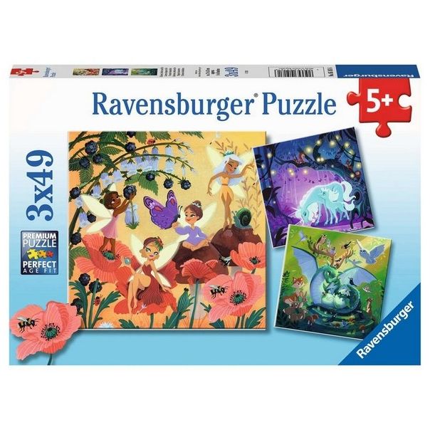 Ravensburger puzzle - Jednorog, zmaj I vila - 3x49 delova