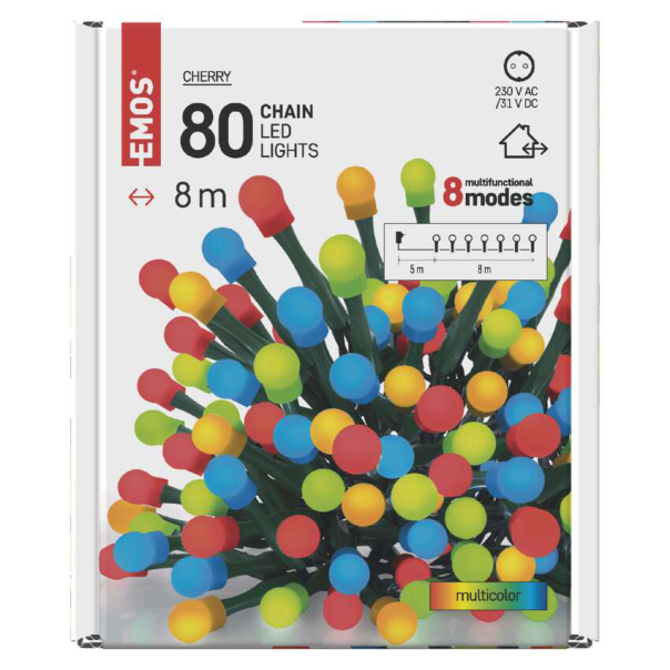 EMOS Svetlosni lanac - cherry 80 LED, 8 m multicolor MF