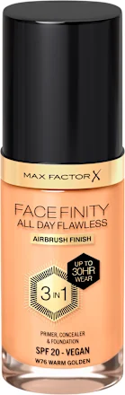 MAX FACTOR
FACE FINITY ALL DAY FLAWLESS 3IN1 tečni puder - W76 Warm Golden, SPF20, 30 ml