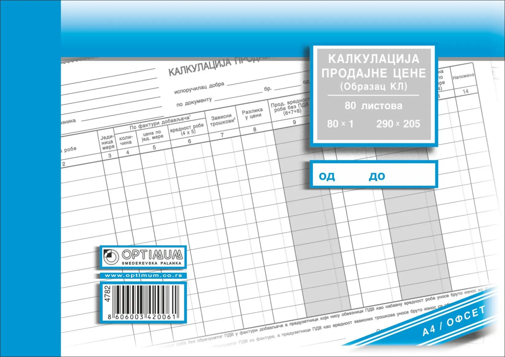 OPTIMUM Kalkulacija prodajne cene A4/OF 4782 2/1