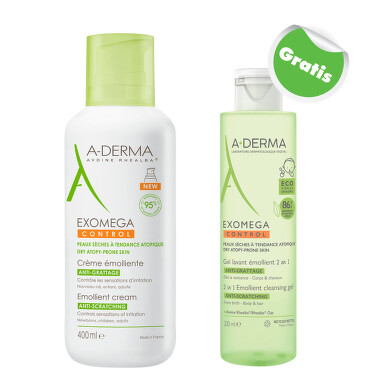 A-Derma Exomega Control krema 400 ml + Exomega gel 2u1 200 ml gratis