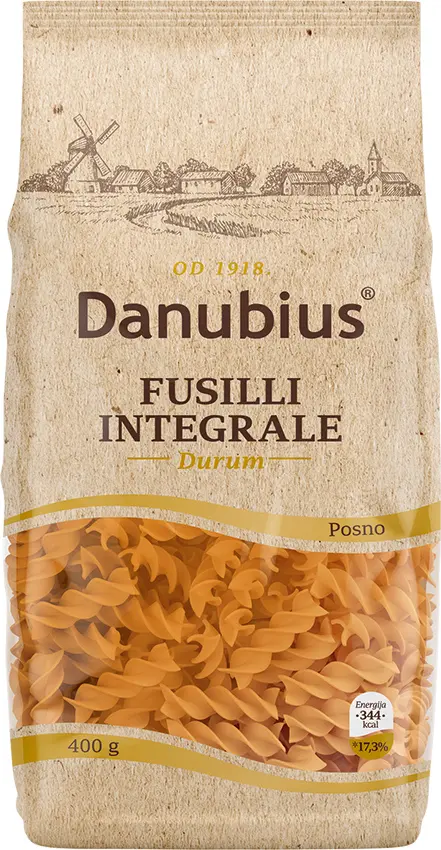 DANUBIUS Testenina Fusilli integrale 400g