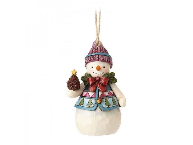 Mini Snowman W/Pinecones Hanging Ornament Figure