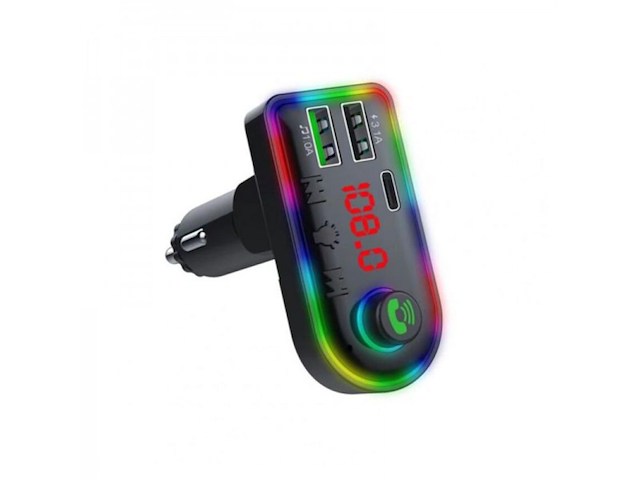 FM transmiter F8 USB, PD, TF, Bluetooth 5.0, Type C, RGB, 12-24V, handsfree crni