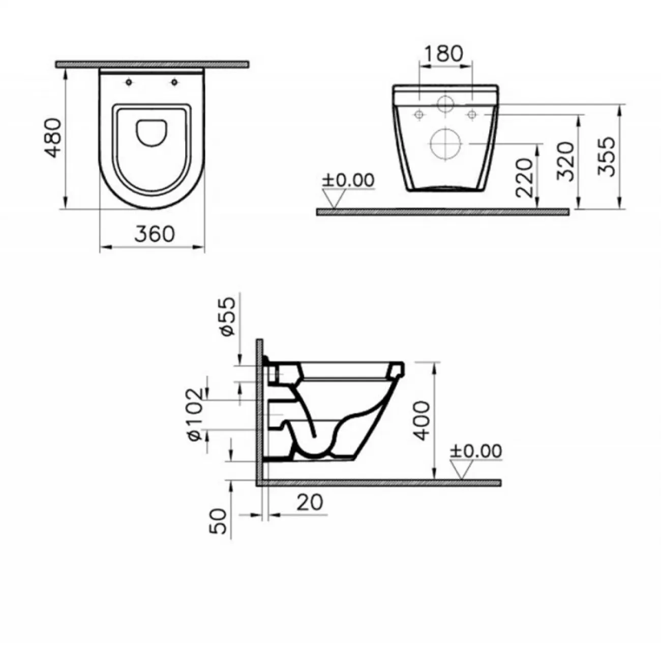 WC ŠOLJA VITRA S50 KONZOLNA 48