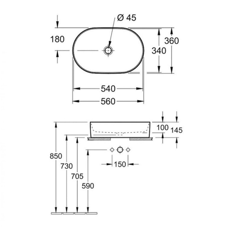 LAVABO 56X36 V&B COLLARO/OVALNI