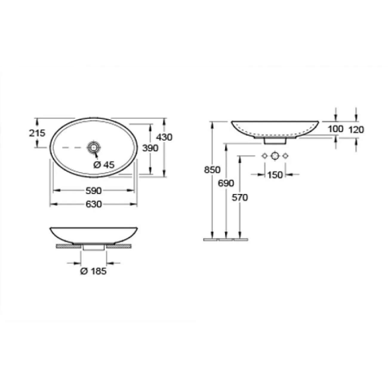 LAVABO 63X43 V&B LOOP BEZ PRELIVA