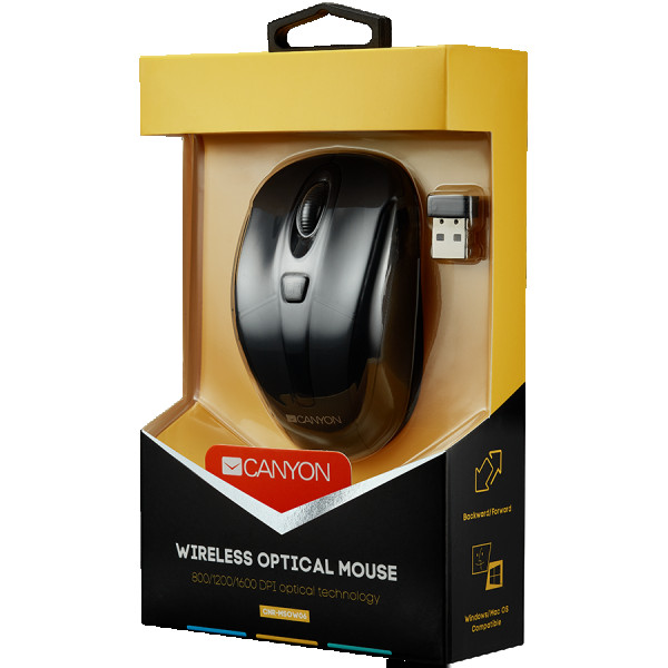 CANYON MSO -W6 2.4GHz wireless optical mouse with 6 buttons, DPI 80012001600, Black, 92*55*35mm, 0.054kg ( CNR-MSOW06B )