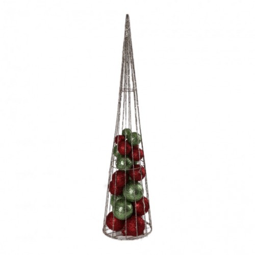 Wire cone jelka sa kuglama crveno-zelena LED 80cm