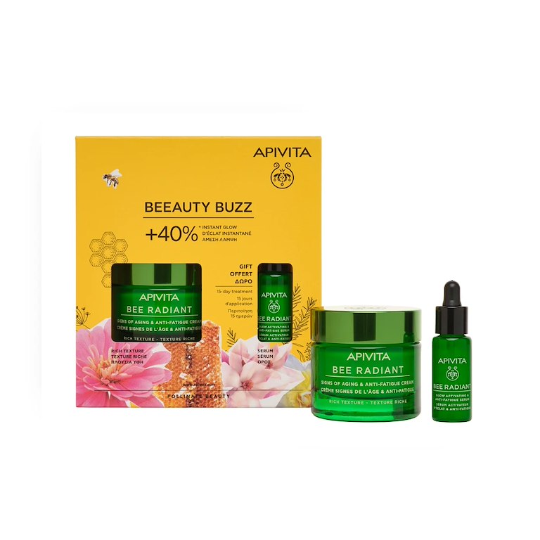 APIVITA PROMO BEE RADIANT BEEAUTY BUZZ SET Bogata Dnevna Krema 50 mL i Serum za Blistavost 10 mL