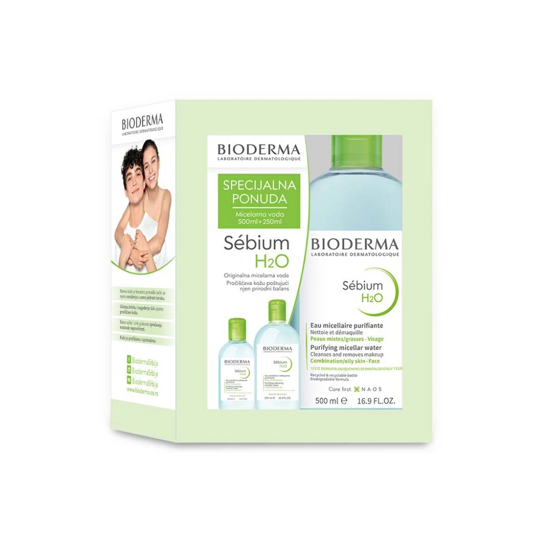 BIODERMA Sébium H2O Micelarna Voda 500 mL + 250 mL PROMO