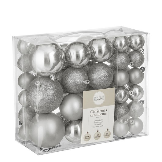 NG dekoracija - HANGING BALL SET 46pcs 1028454 - Silver - EDL