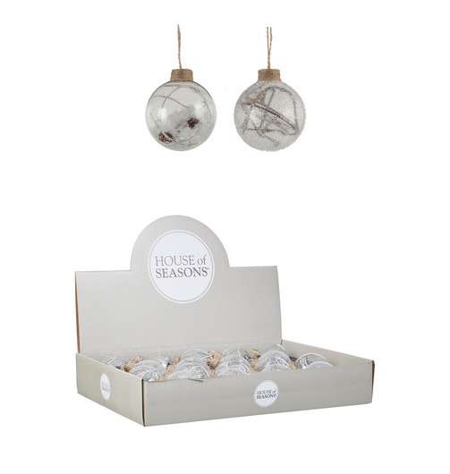 NG dekoracija - HANGING BAUBLE GLASS PINE CONE 7cm 1071426 - White - EDL