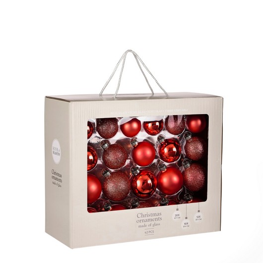 NG dekoracija - HANGING BAUBLE GLASS SET 42pcs 1112798 - Red - EDL