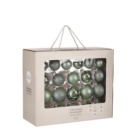 NG dekoracija - HANGING BAUBLE GLASS SET 42pcs 7cm 1142307 - Light Grey - EDL