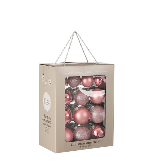 NG dekoracija - HANGING BAUBLE GLASS SET 26pcs 7cm 1143777 - Pink - EDL