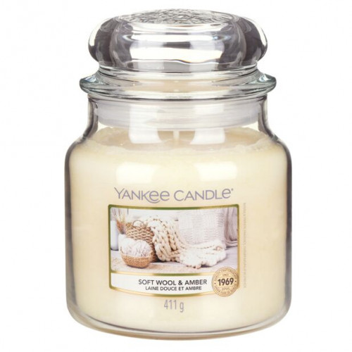 Soft Wool & Amber - Yankee Candle mirisna sveća M (mošus, amber, sandlovina, vanila...)