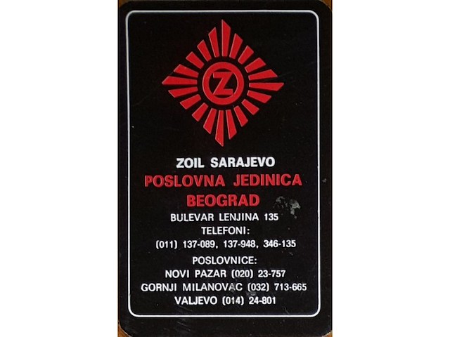 Džepni Kalendar `ZOIL` Sarajevo Jugoslavija